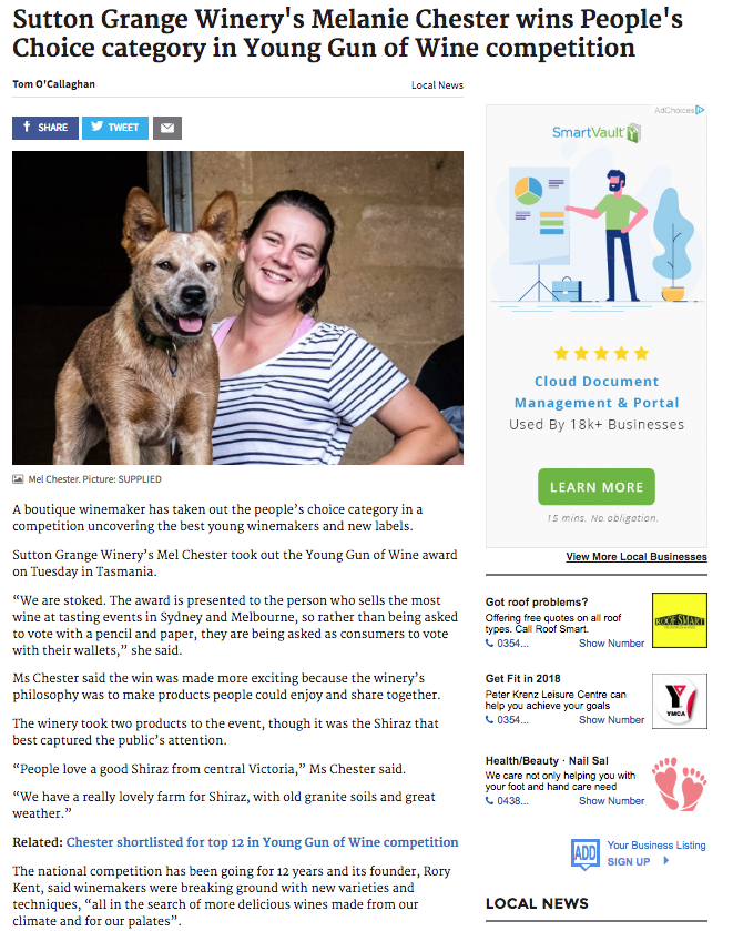 SUTTON GRANGE WINERY'S MELANIE CHESTER WINS PEOPLES CHOICE CATEGORY ...